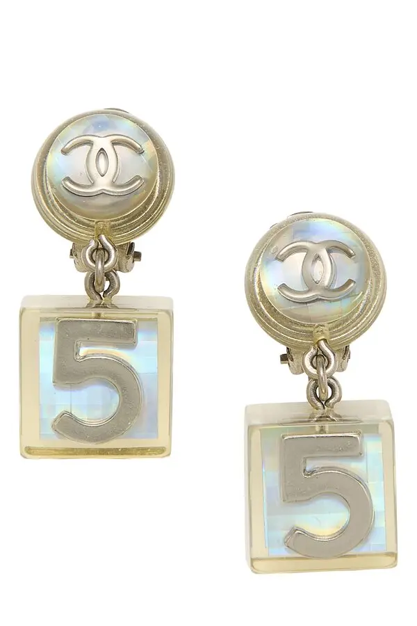 Chanel Acrylic No. 5 Cube Earrings - Clear