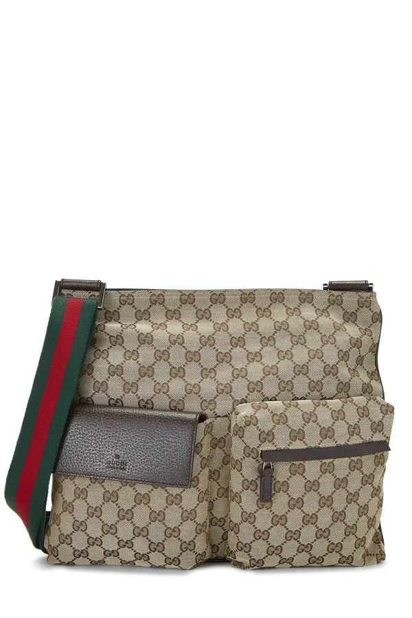 Gucci Original Gg Web Double Pocket Messenger - Brown