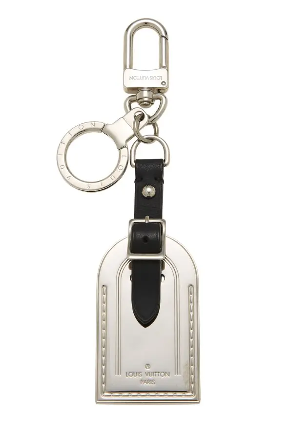 LOUIS VUITTON Silver Luggage Tag Key Holder - Black