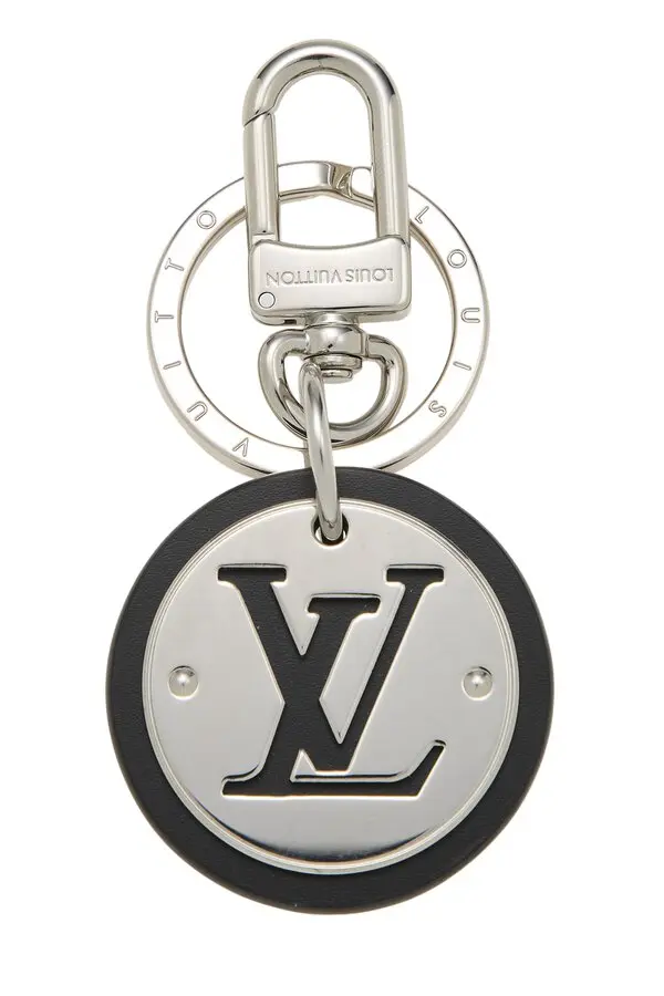 LOUIS VUITTON Silver Cutout Circle Logo Key Holder - Black