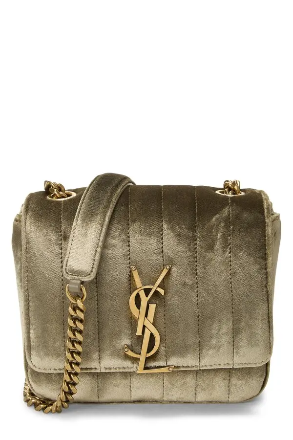 Saint Laurent Quilted Velvet Vicky Crossbody - Green