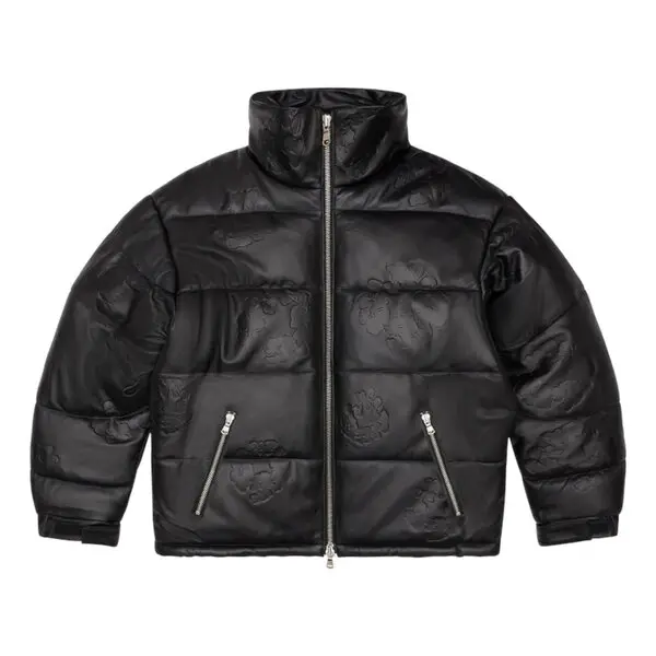 DENIM TEARS Embossed Leather Puffer Jacket - Black