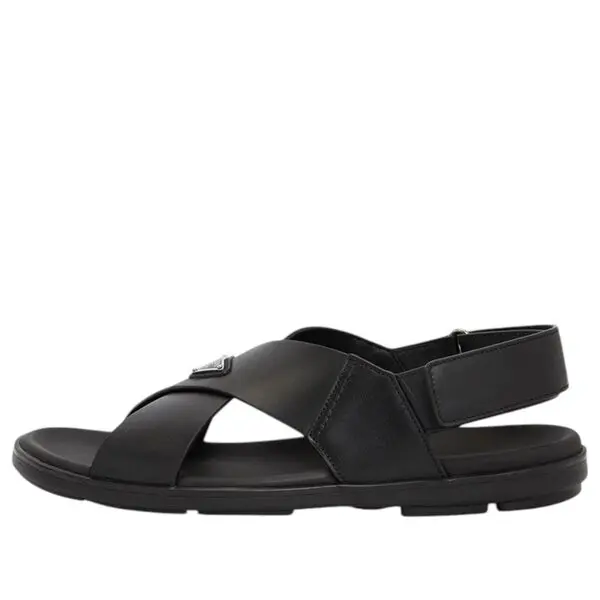Prada Crisscross Leather Sandals - Black