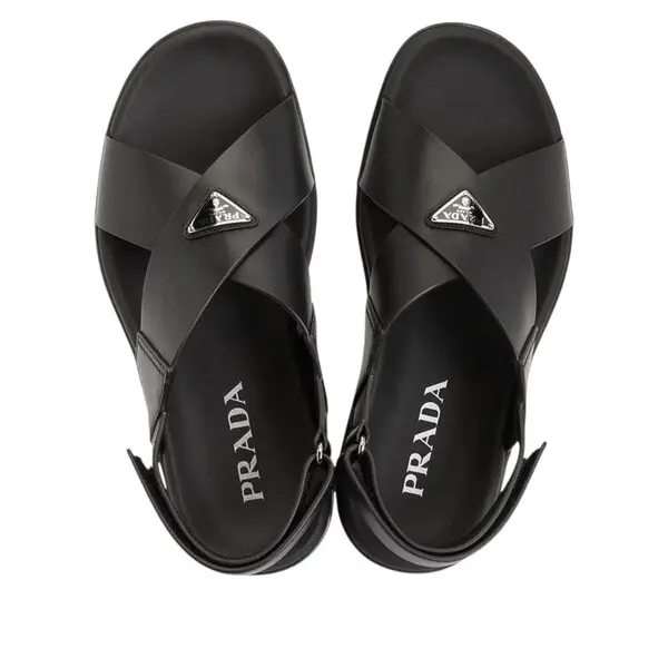Prada Crisscross Leather Sandals - Black