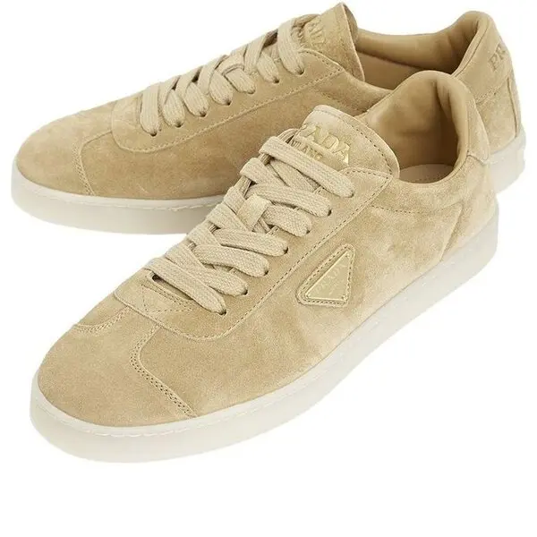 Prada Lane Suede Lace-up Sneakers - Sand