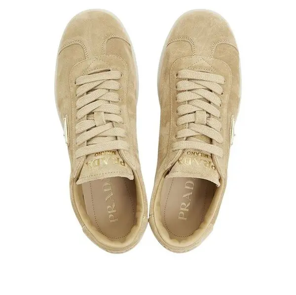 Prada Lane Suede Lace-up Sneakers - Sand