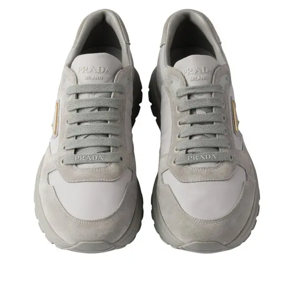 Prada Re-nylon And Suede Sneakers - Cloudy Gray