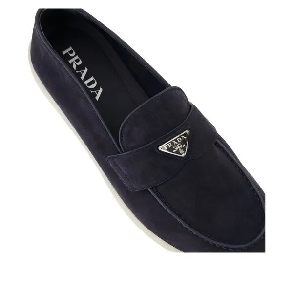 Prada Suede Logo Loafer - Navy