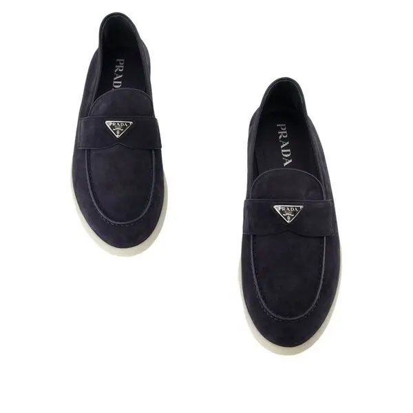 Prada Suede Logo Loafer - Navy