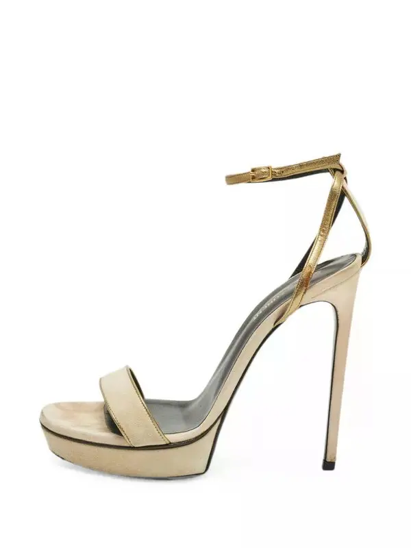 Saint Laurent Amber Suede Heeled Sandals - Neutrals