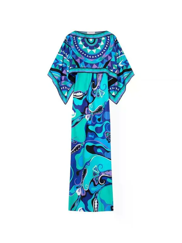 Emilio Pucci Geometric Print Cape Overlay Maxi Dress - Blue