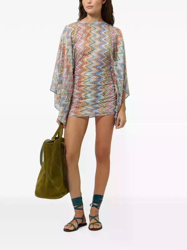Missoni Zigzag-knit Cape-sleeve Beach Dress