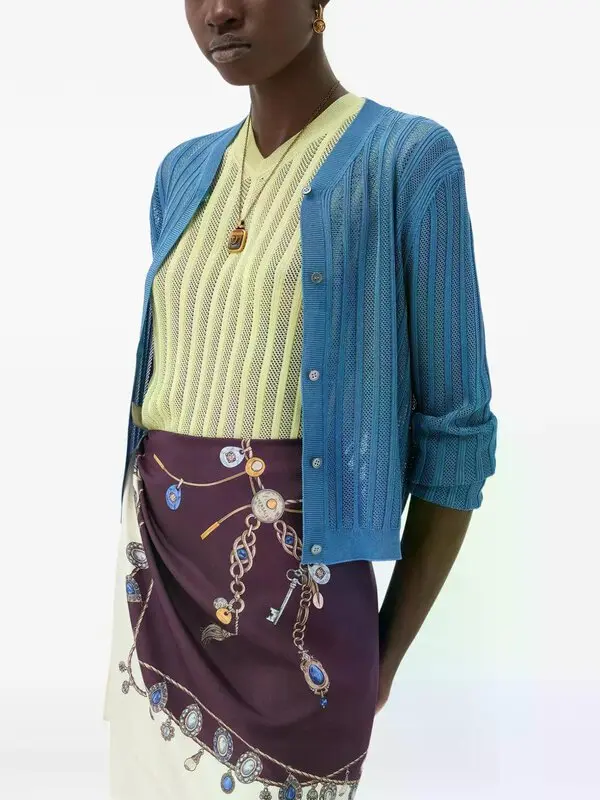 Versace Viscose Mesh Ribbed Knit Cardigan