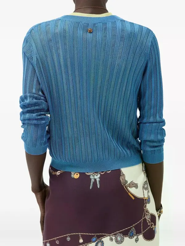 Versace Viscose Mesh Ribbed Knit Cardigan