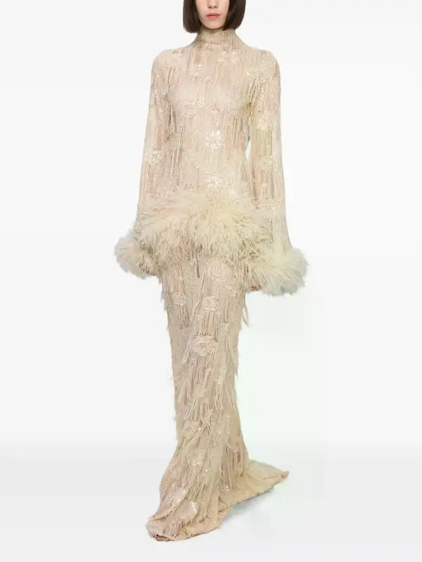 ATU BODY COUTURE Sequin Embellished Feather Trim Dress