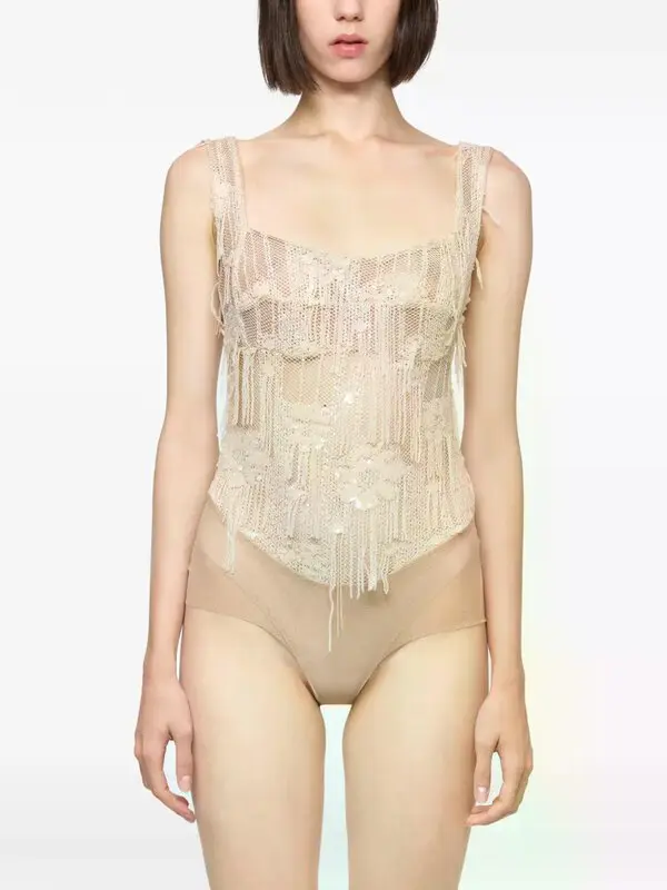 ATU BODY COUTURE Cream Sequin Embellished Bodysuit - Neutrals