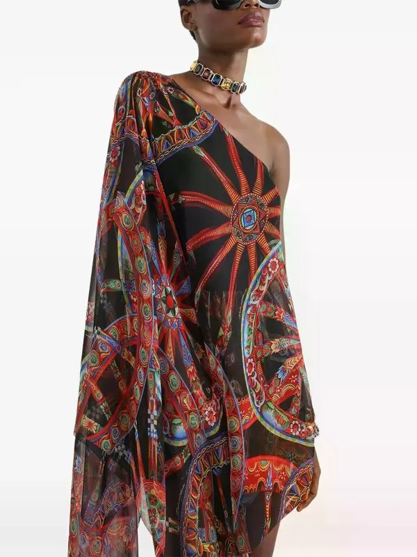 Dolce & Gabbana One-shoulder Carretto Print Chiffon Dress