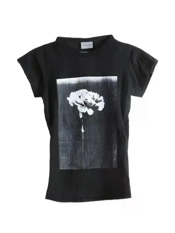 Balenciaga Flower Print T-shirt - Black