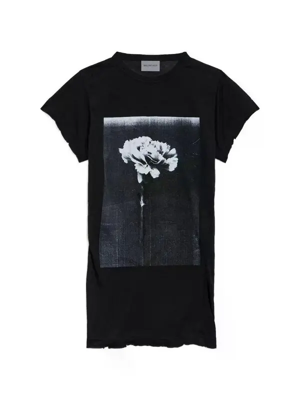 Balenciaga Flower Print T-shirt - Black