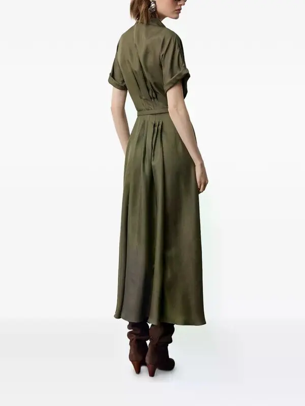 Ralph Lauren Donatella Belted Silk Shirt Midi Dress - Green