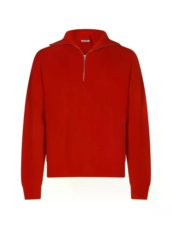 JIL SANDER Ribbed Half-zip Wool Sweater - Red