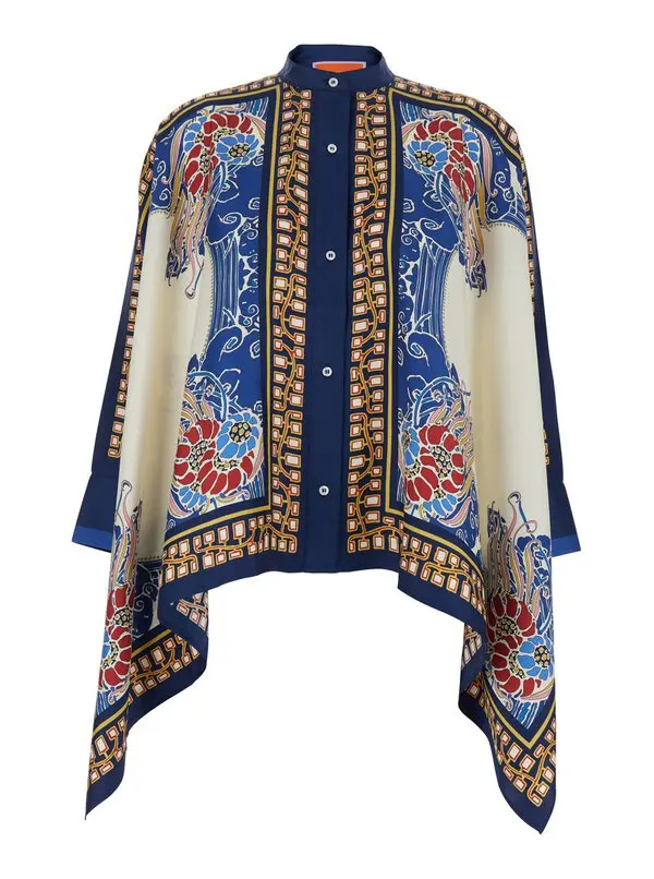 La DoubleJ Foulard' Shirt With Draping And All-over Floral Print In Silk - Multicolor