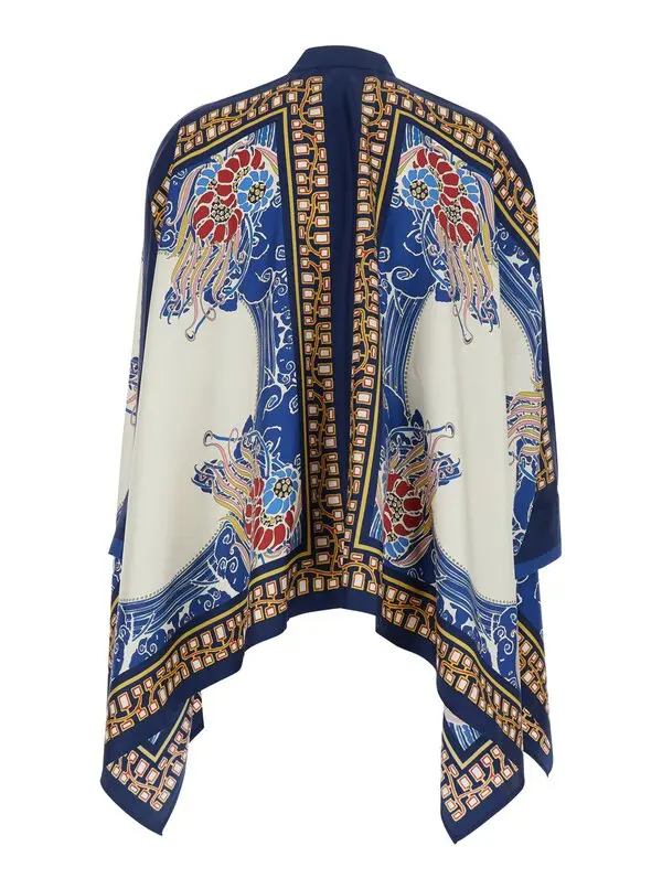 La DoubleJ Silk Foulard Shirt With Draping And Floral Print - Multicolor
