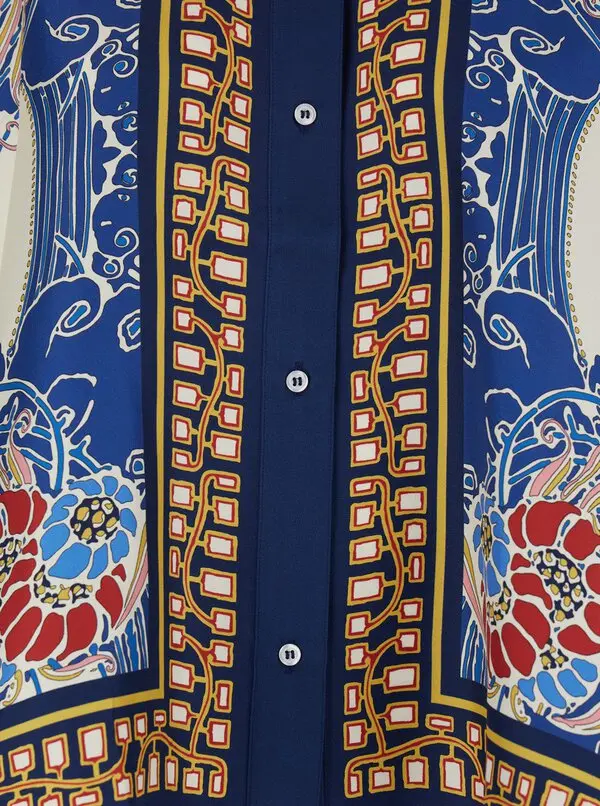 La DoubleJ Silk Foulard Shirt With Draping And Floral Print - Multicolor