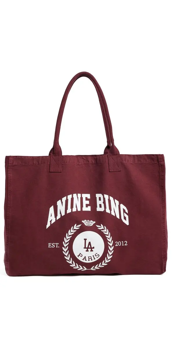 ANINE BING Leo Canvas Collegiate Tote Bag - Fig