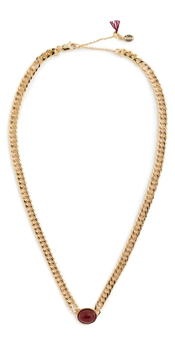 Shashi Oval Carnelian Gemstone Necklace In Plated Brass - Gold