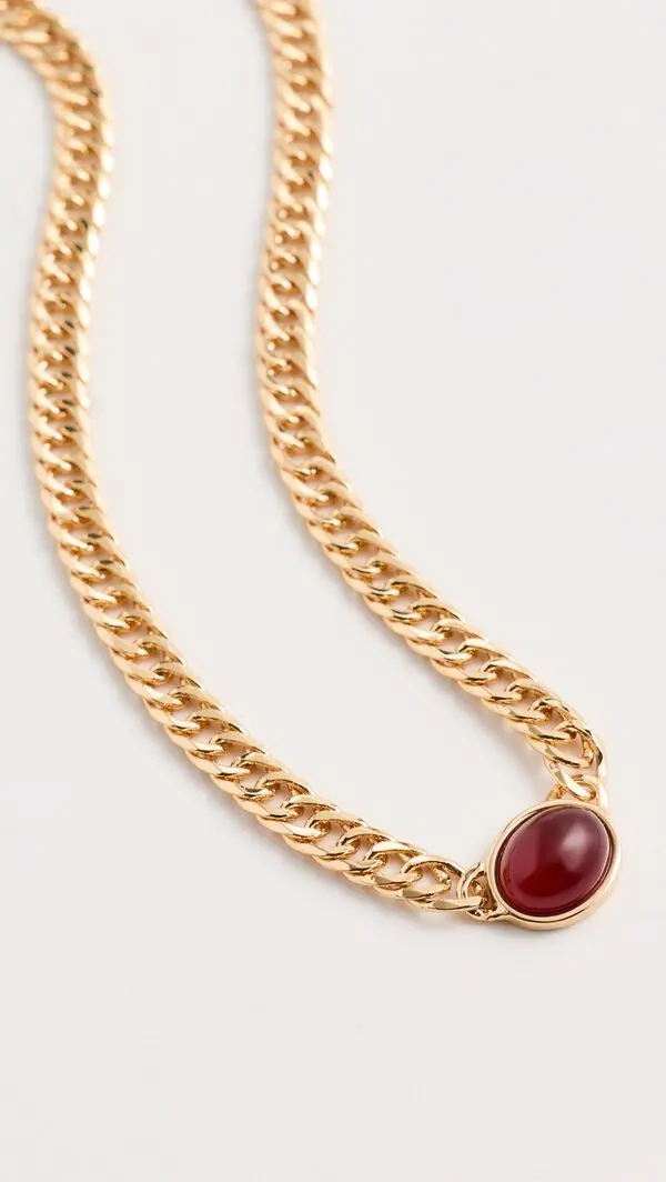 Shashi Oval Carnelian Gemstone Necklace In Plated Brass
