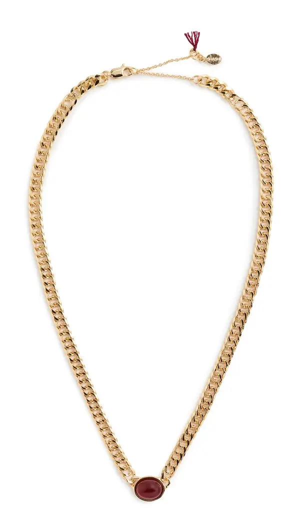 Shashi Oval Carnelian Gemstone Necklace In Plated Brass