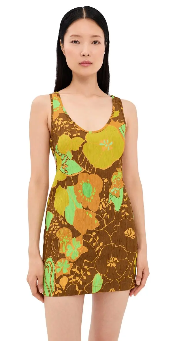 Tibi Kamara Print Racerback Short Dress - Brown Multi