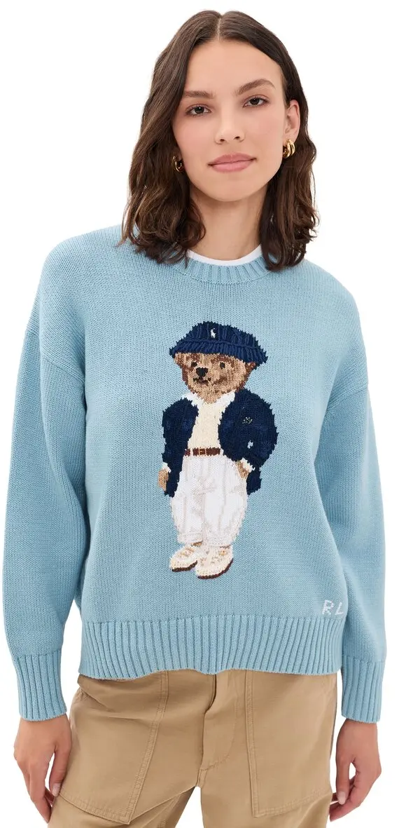 Polo Ralph Lauren Cotton Bear Long Sleeve Crew Neck Pullover - Blue Note