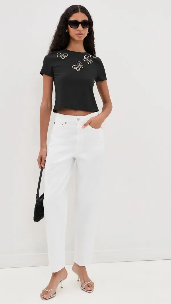Alice + Olivia Cindy Embellished Cropped Tee With Cutouts