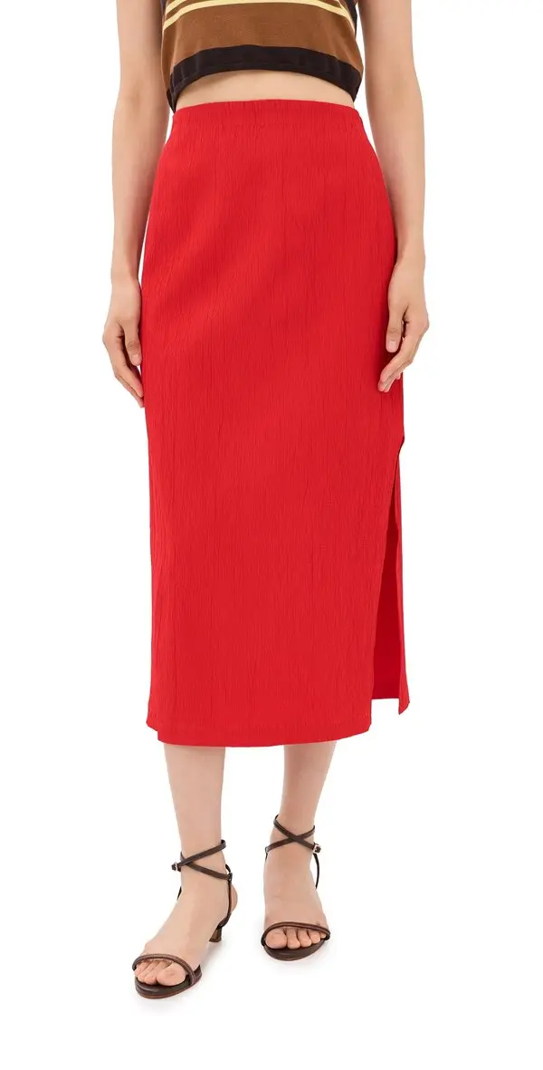 Tibi Creased Stretch Crepe Midi Skirt - Red