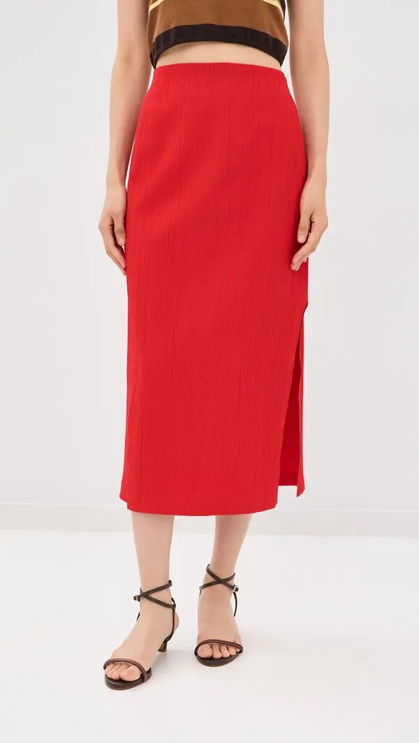 Tibi Creased Stretch Crepe Midi Skirt