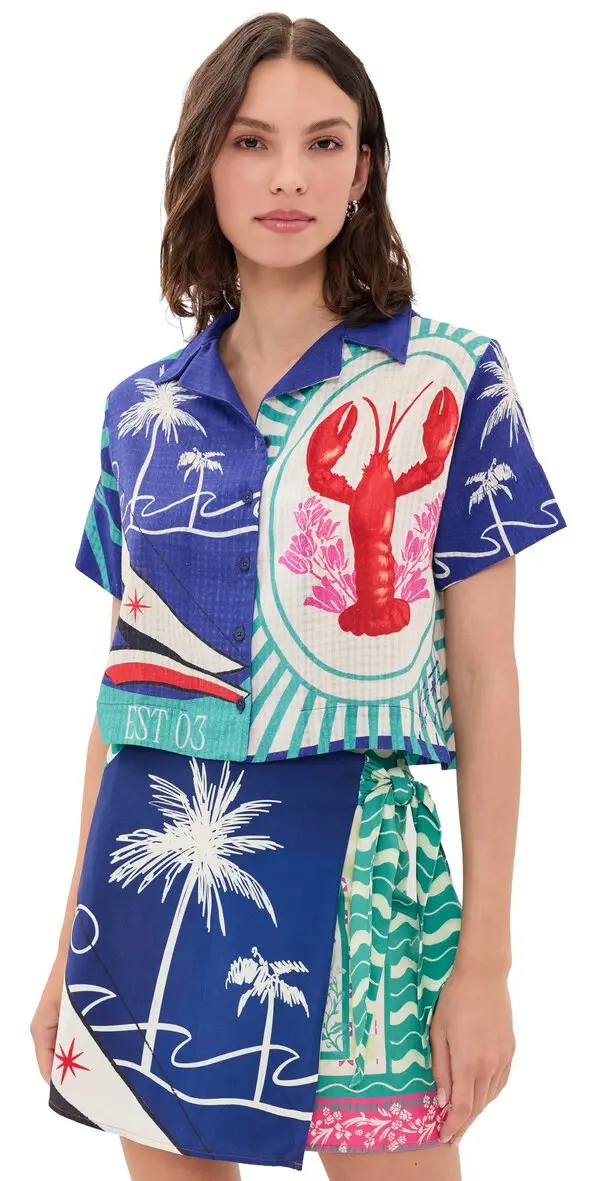 Agua Bendita Prim Cropped Button Down Shirt - Multicolor