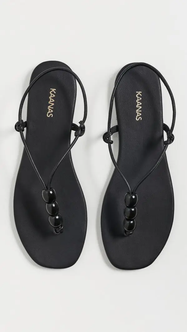 Kaanas Vitoria Leather Sandals With Wooden Beads