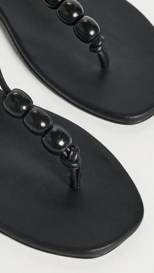 Kaanas Vitoria Leather Sandals With Wooden Beads