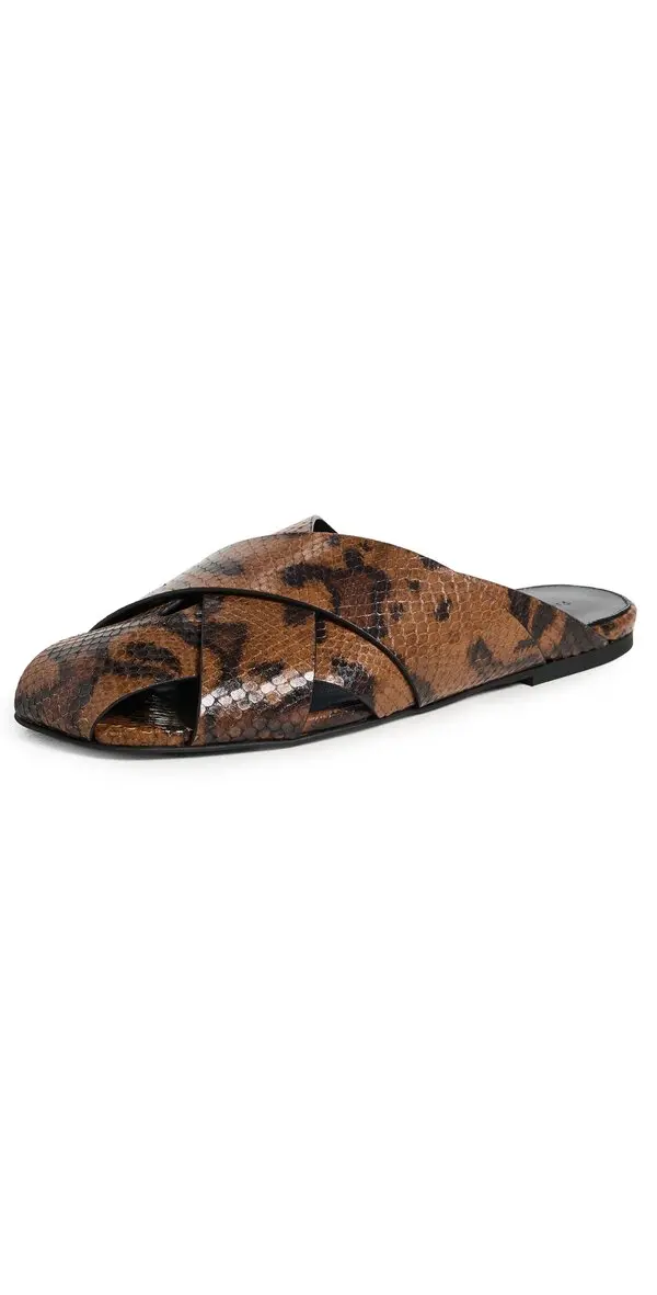 Proenza Schouler Slant Cross Slides In Embossed Python - Ochre Multi