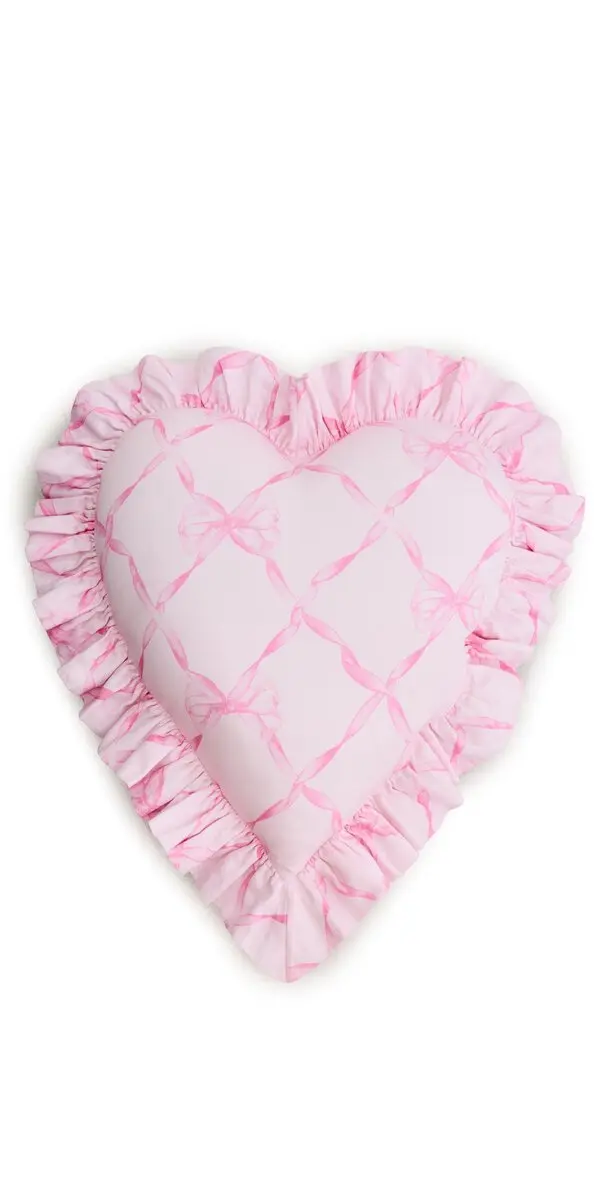 LoveShackFancy Heart Ruffle Pillow With Bow Print - Raspberry Rose