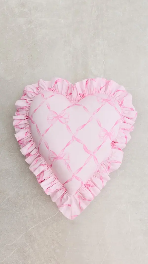 LoveShackFancy Heart Ruffle Pillow With Bow Print