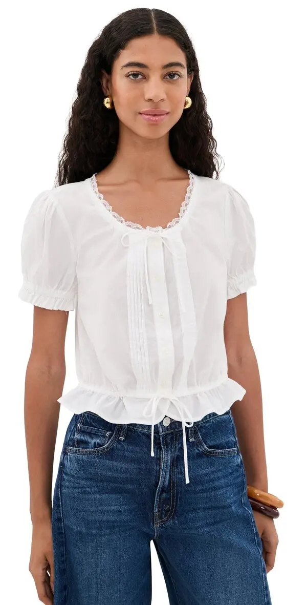 MOTHER The Love Letter Puff Blouse - White