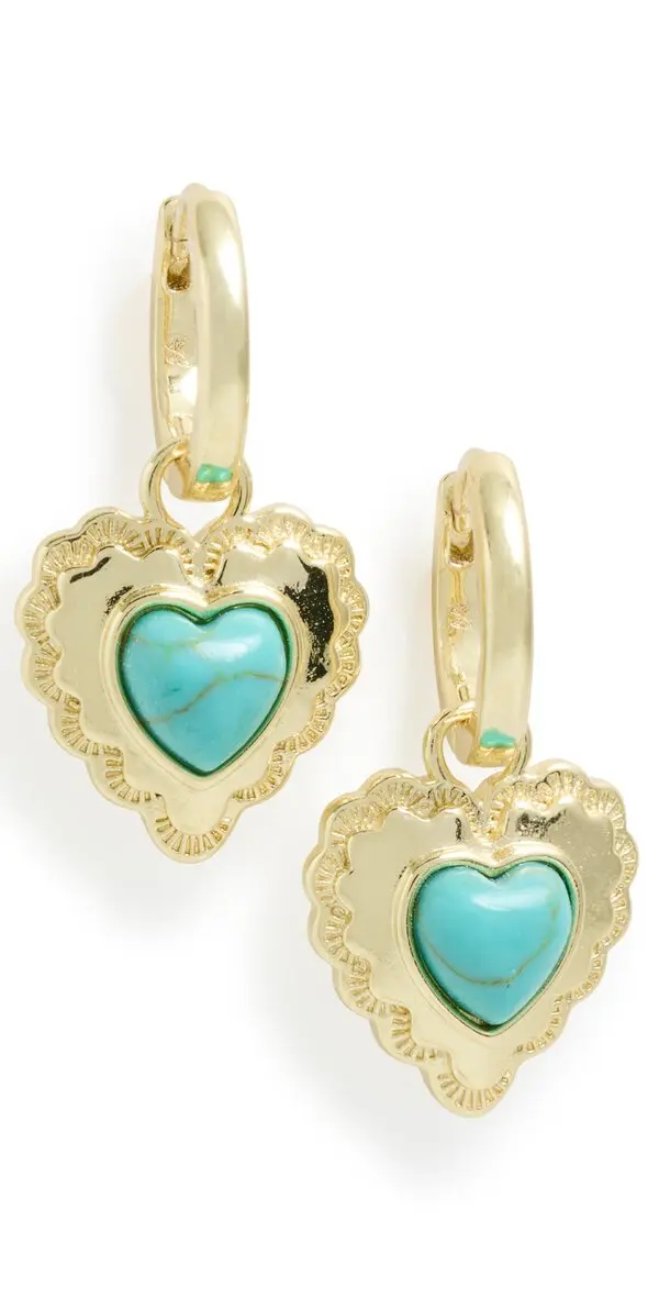 ADINA EDEN Heart Drop Huggie Earrings - Turquoise