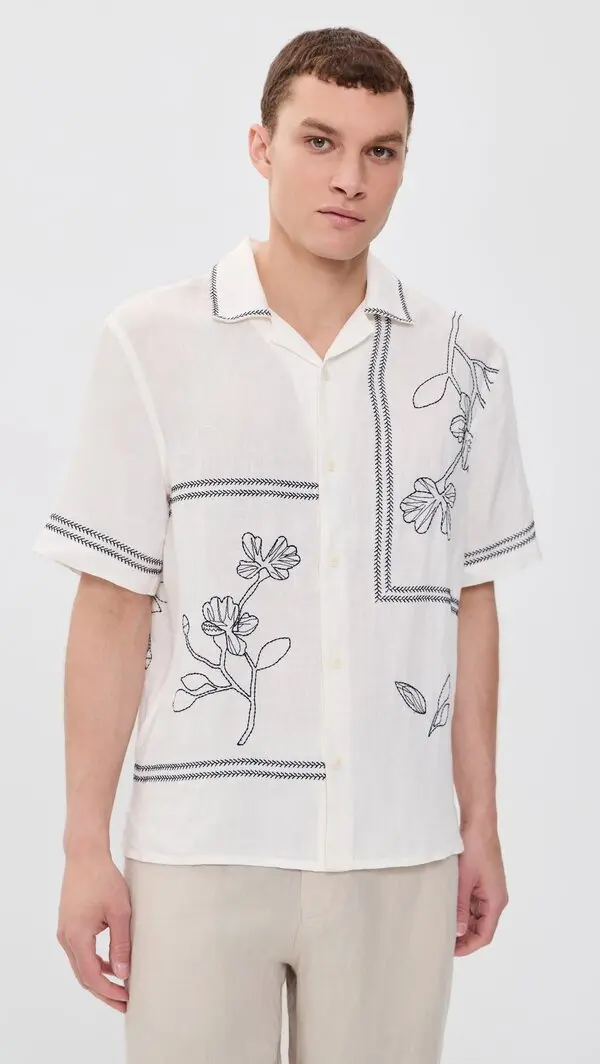 WAX LONDON Didcot Linen Grid Flower Shirt
