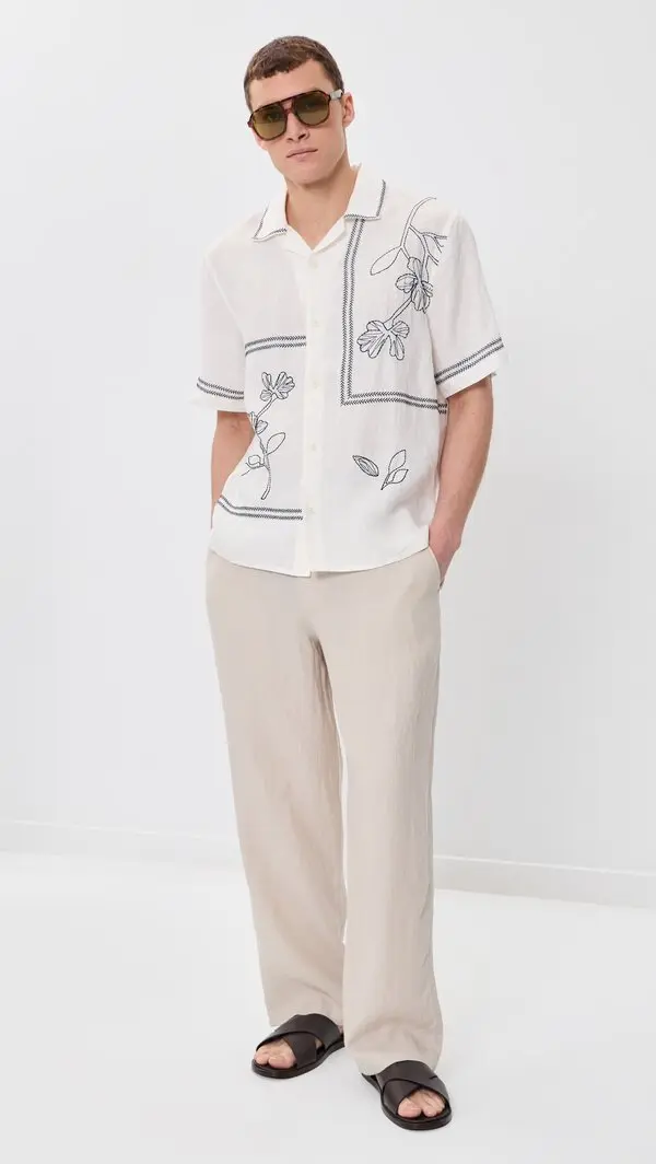 WAX LONDON Didcot Linen Grid Flower Shirt