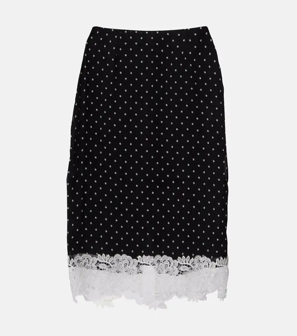 ROTATE BY BIRGER CHRISTENSEN Lace-trimmed Polka-dot Pencil Skirt - Black