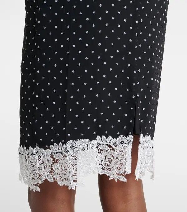 ROTATE BY BIRGER CHRISTENSEN Lace-trimmed Polka-dot Pencil Skirt