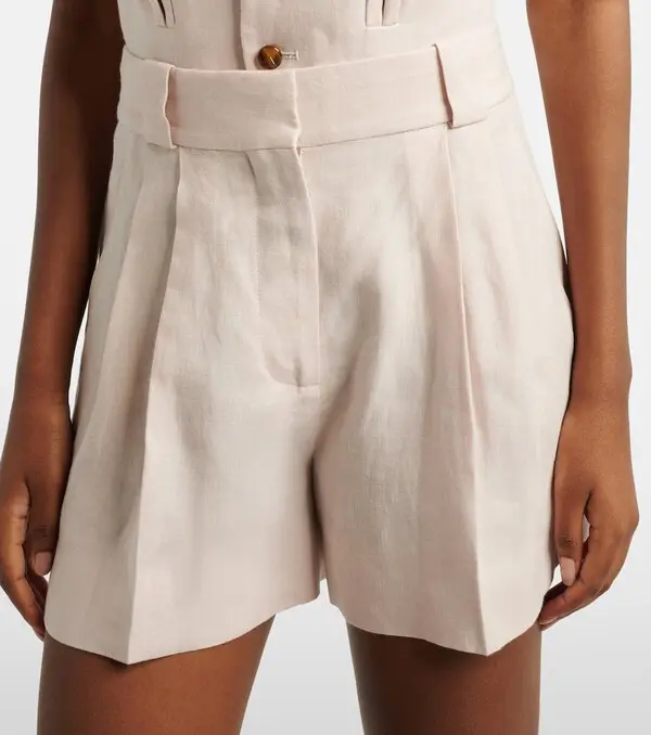 BLAZÉ MILANO Selle Pleated Linen Shorts - Pink